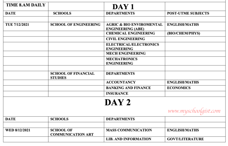 IMT Post UTME Screening Timetable for 2021/2022 | ND & Degree