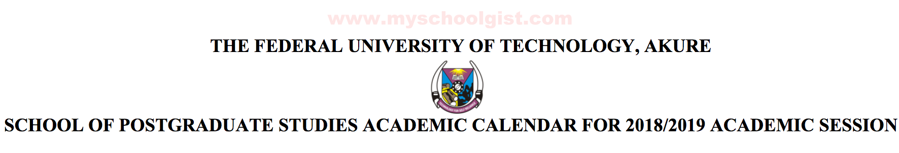 FUTA Postgraduate Academic Calendar 2018 2019