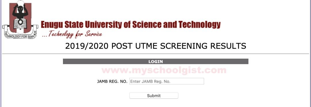 ESUT Post UTME Result for 2020/2021 Academic Session - MySchoolGist