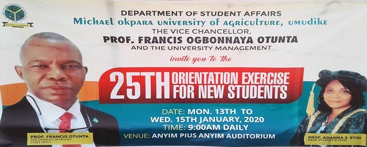 MOUAU 25th Orientation Exercise Schedule for 2019/2020 Freshermen