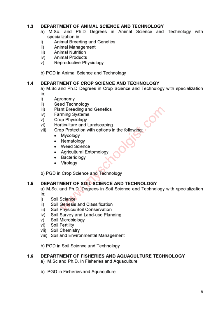 Complete List of FUTO Postgraduate Courses