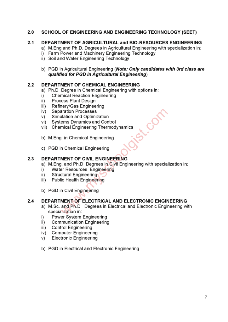 Complete List of FUTO Postgraduate Courses