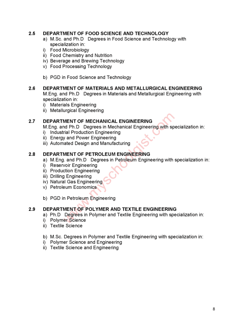 Complete List of FUTO Postgraduate Courses