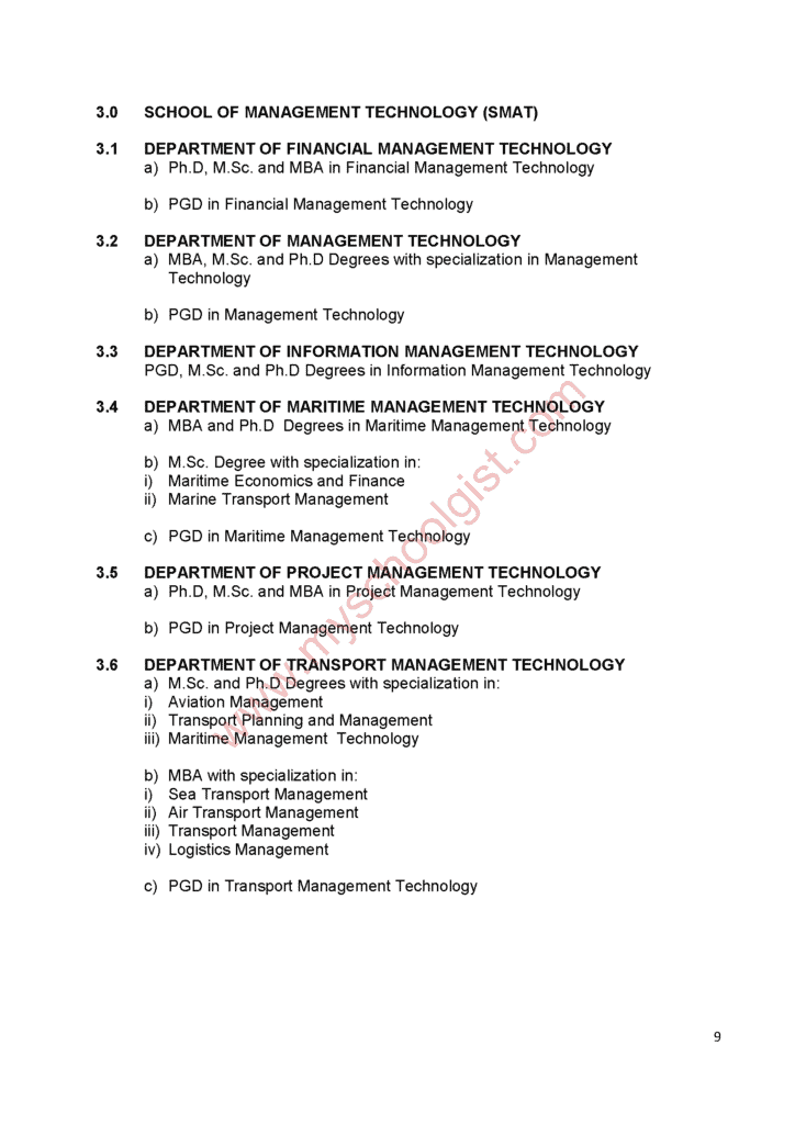 Complete List of FUTO Postgraduate Courses