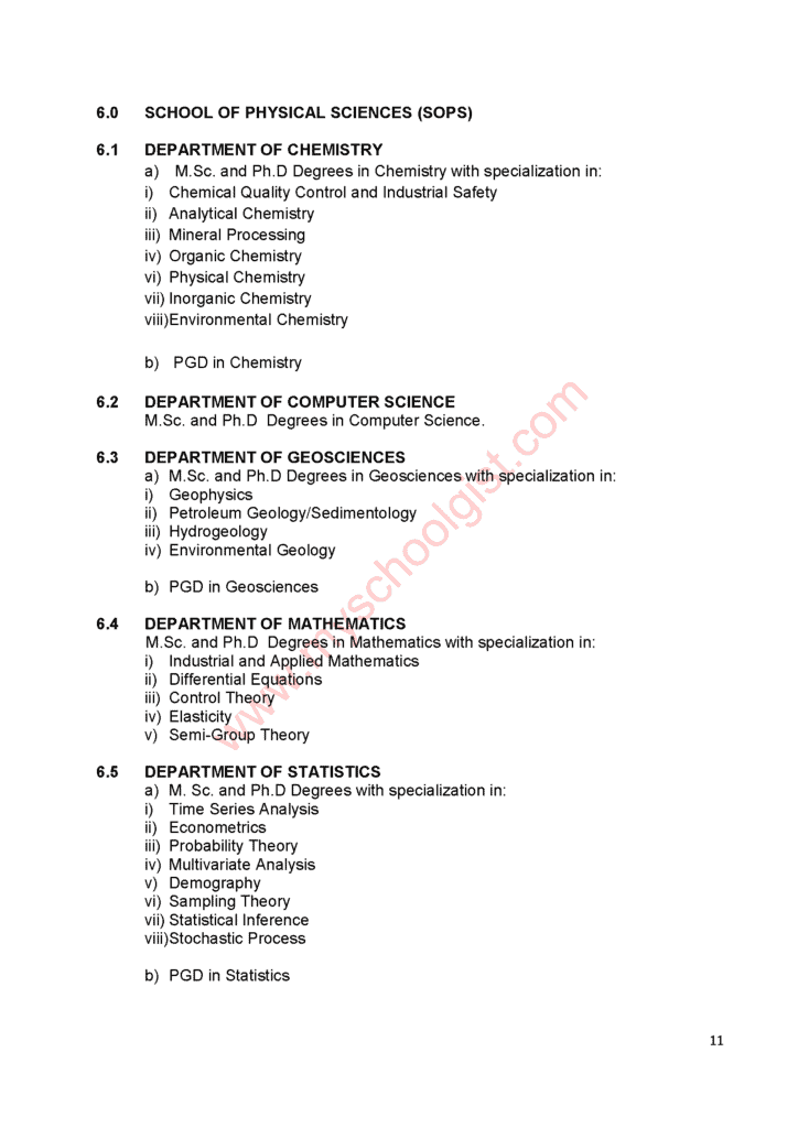 Complete List of FUTO Postgraduate Courses