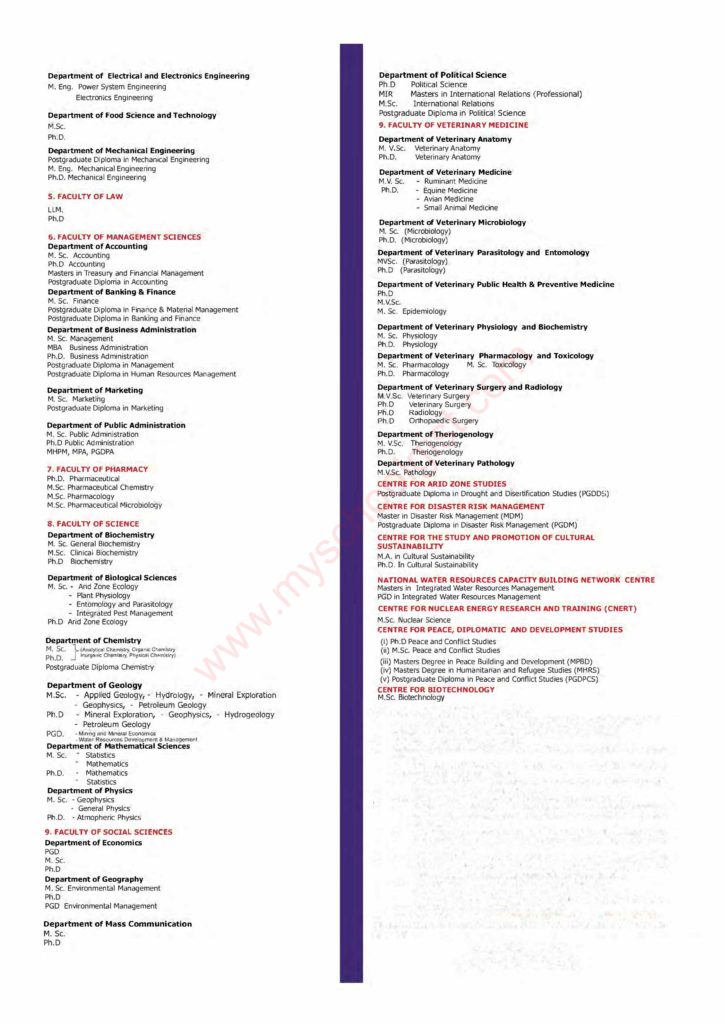 University of Maiduguri (UNIMAID) Postgraduate Courses