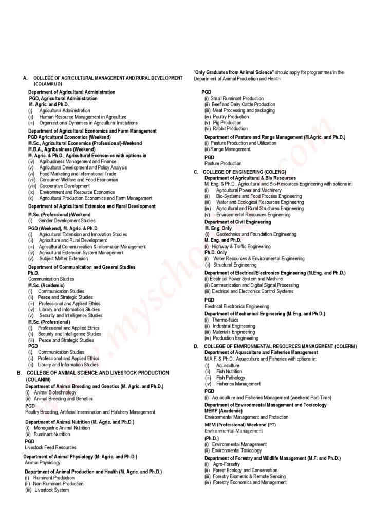 FUNAAB Postgraduate Courses : Official Release