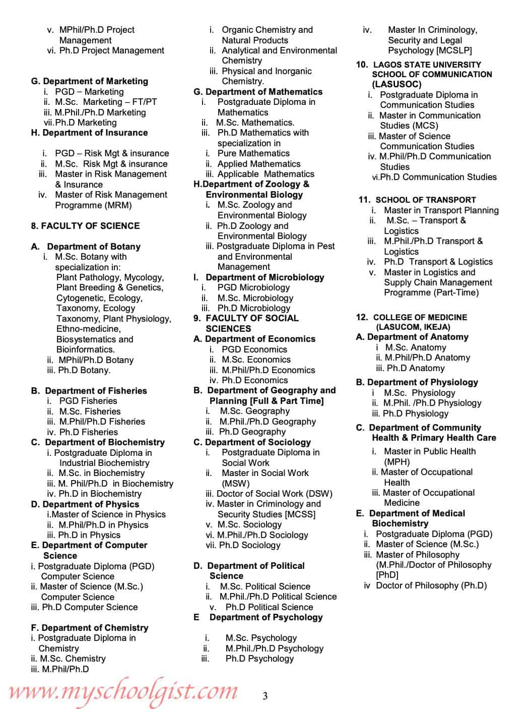 LASU Postgraduate Courses & Requirements 2022/2023