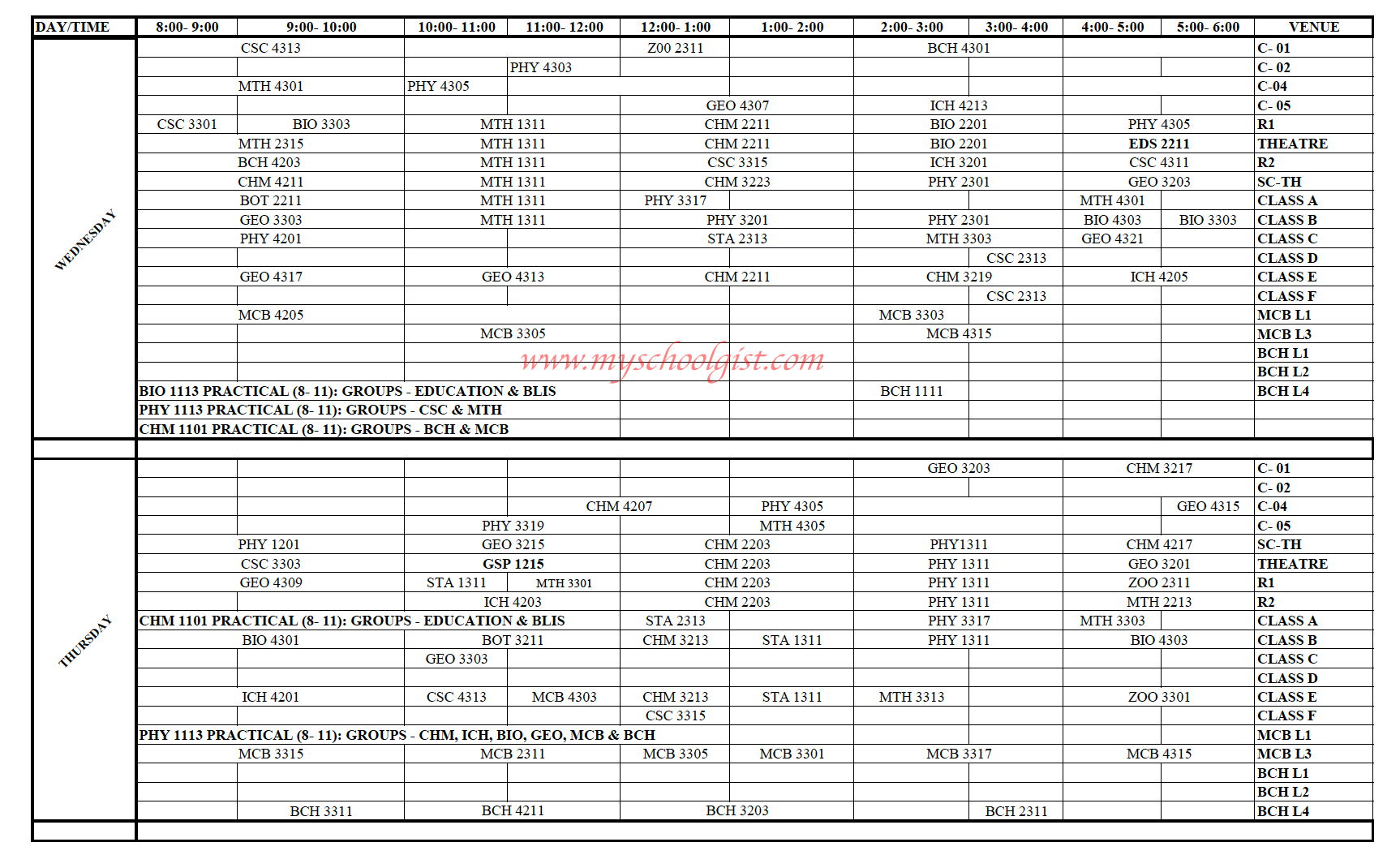 UMYU Lecture Timetable for 1st Semester 2021/2022