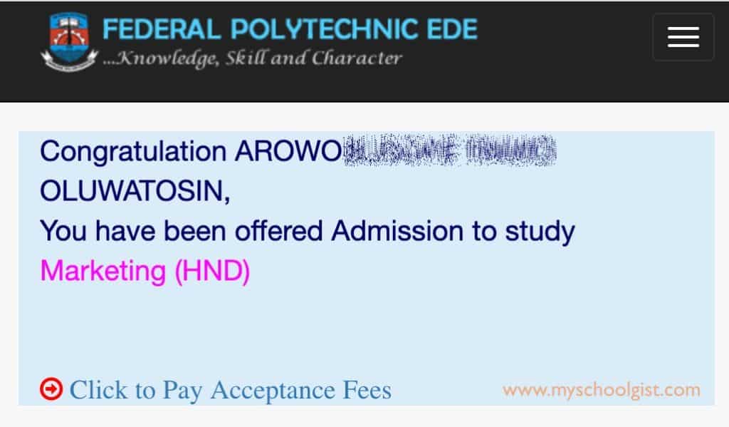 Federal Poly Ede HND Admission List 2022/2023 | Full-Time & DPT