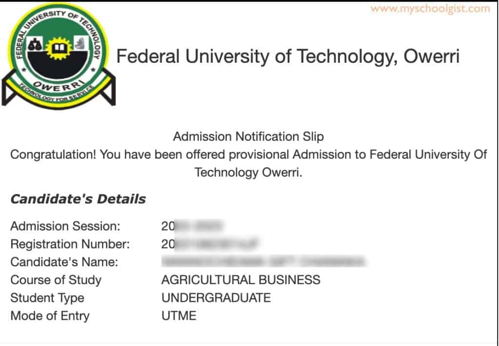 FUTO Admission List 2022/2023 • MySchoolGist