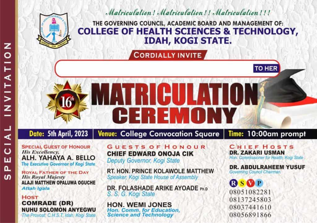 KSCHST Idah 16th Matriculation Ceremony Schedule