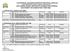 NECO GCE Timetable for 2025 SSCE External Candidates