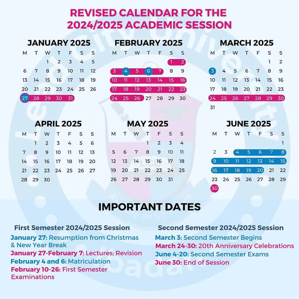 Lead City University (LCU) Academic Calendar 2024/2025