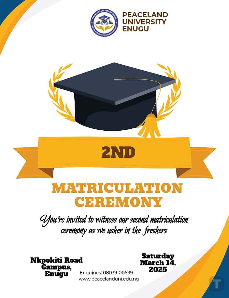 Peaceland University Enugu 2nd Matriculation Ceremony 2025