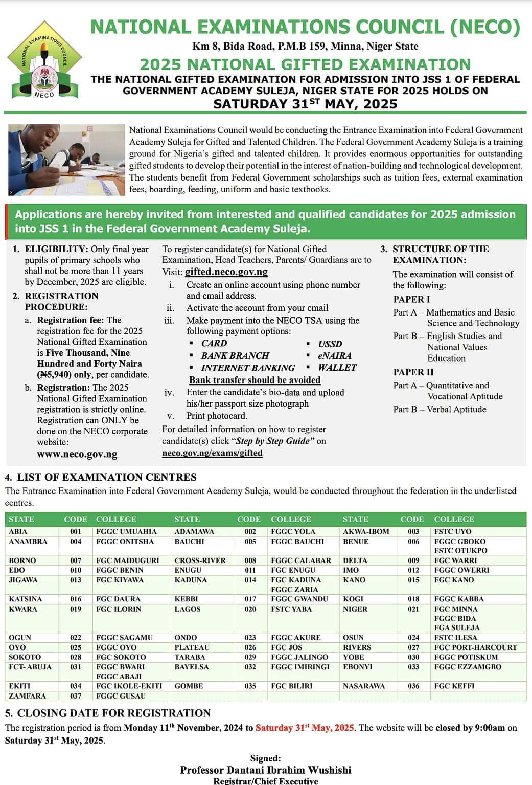 Federal Government Academy Suleja Admission 2025 | GIFTED